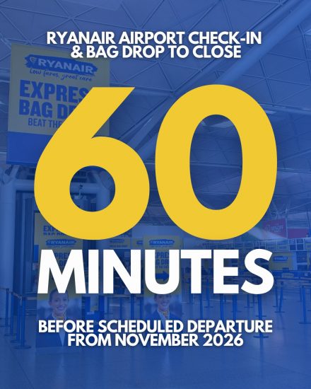 Ryanair Announces New 60-Minute Bag Drop Rule